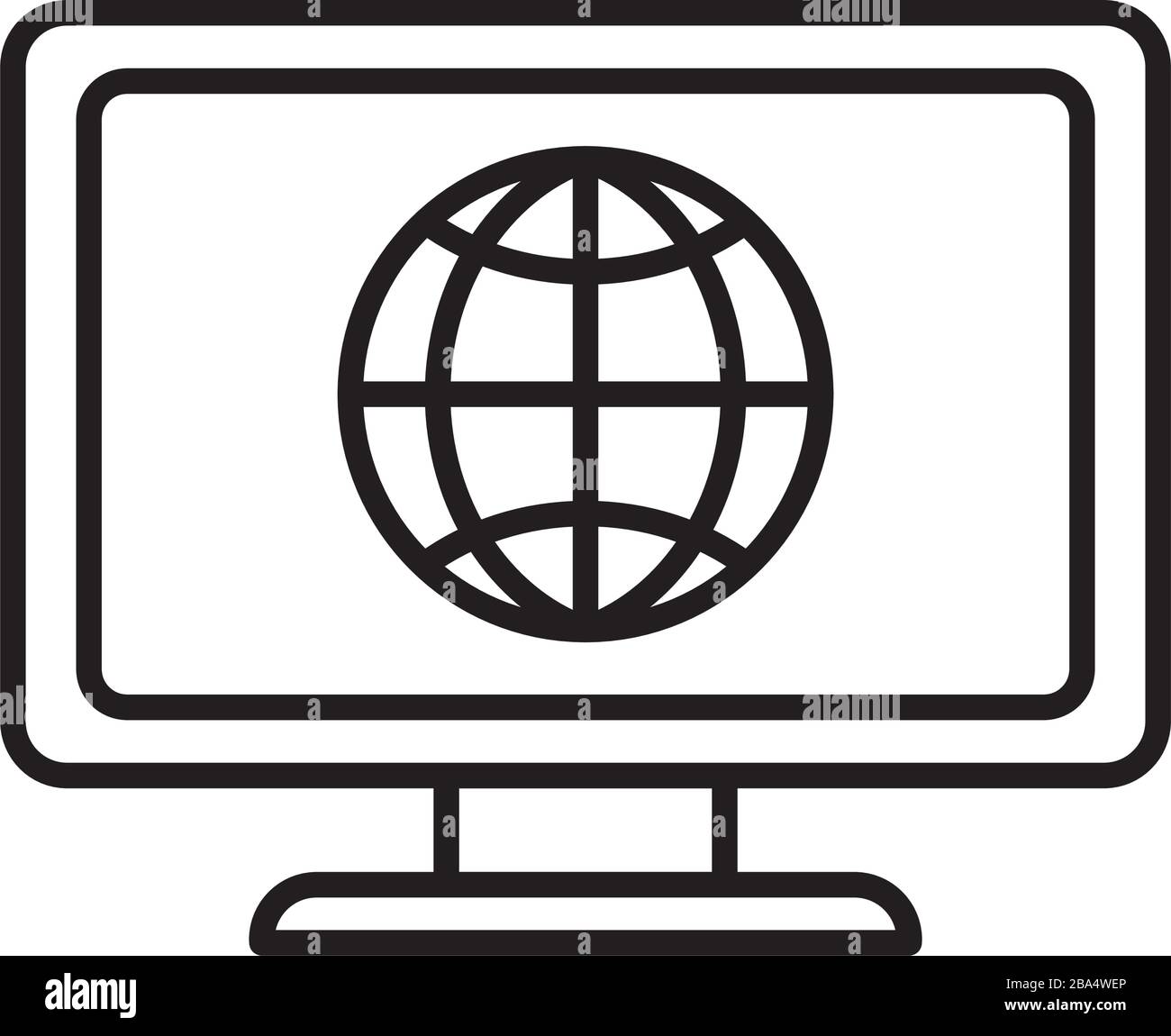 global sphere inside computer inside laptop line style icon vector ...