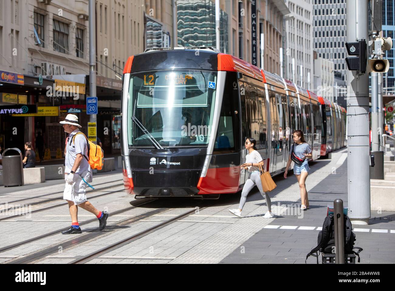 Sydney light rail trains travelling along george street in Sydney city ...