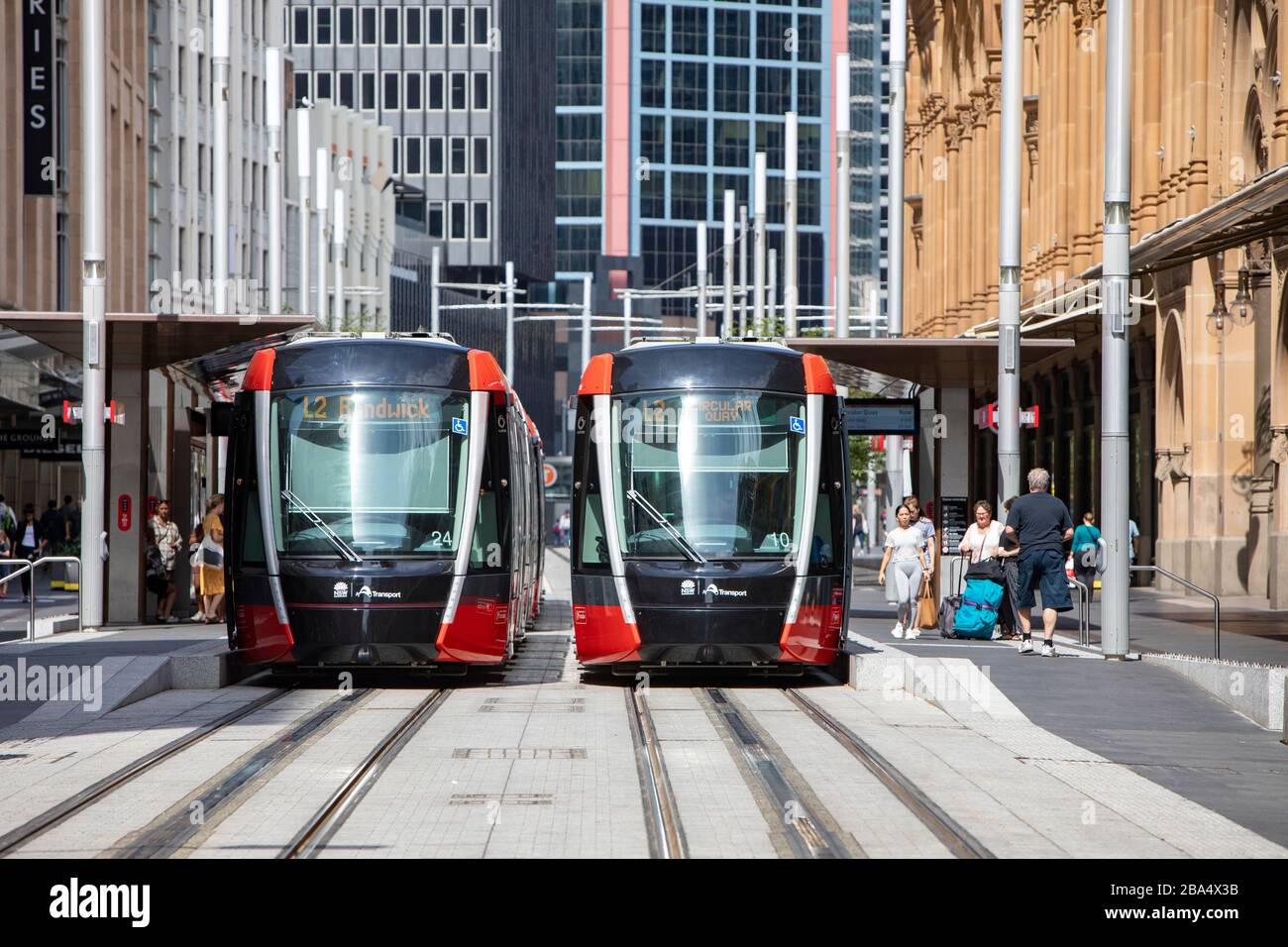 Sydney light rail trains travelling along george street in Sydney city ...