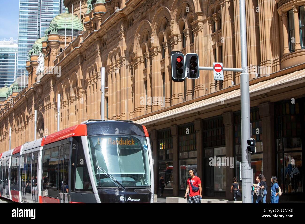 Sydney light rail trains travelling along george street in Sydney city ...
