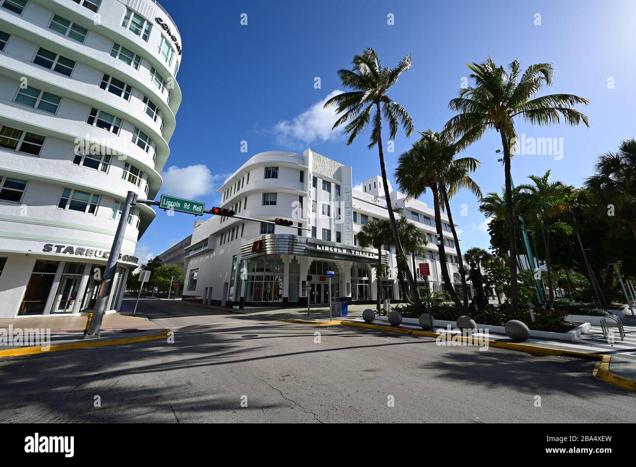 Miami Beach, Florida - March 21, 2020 - Lincoln Road Mall is empty as ...