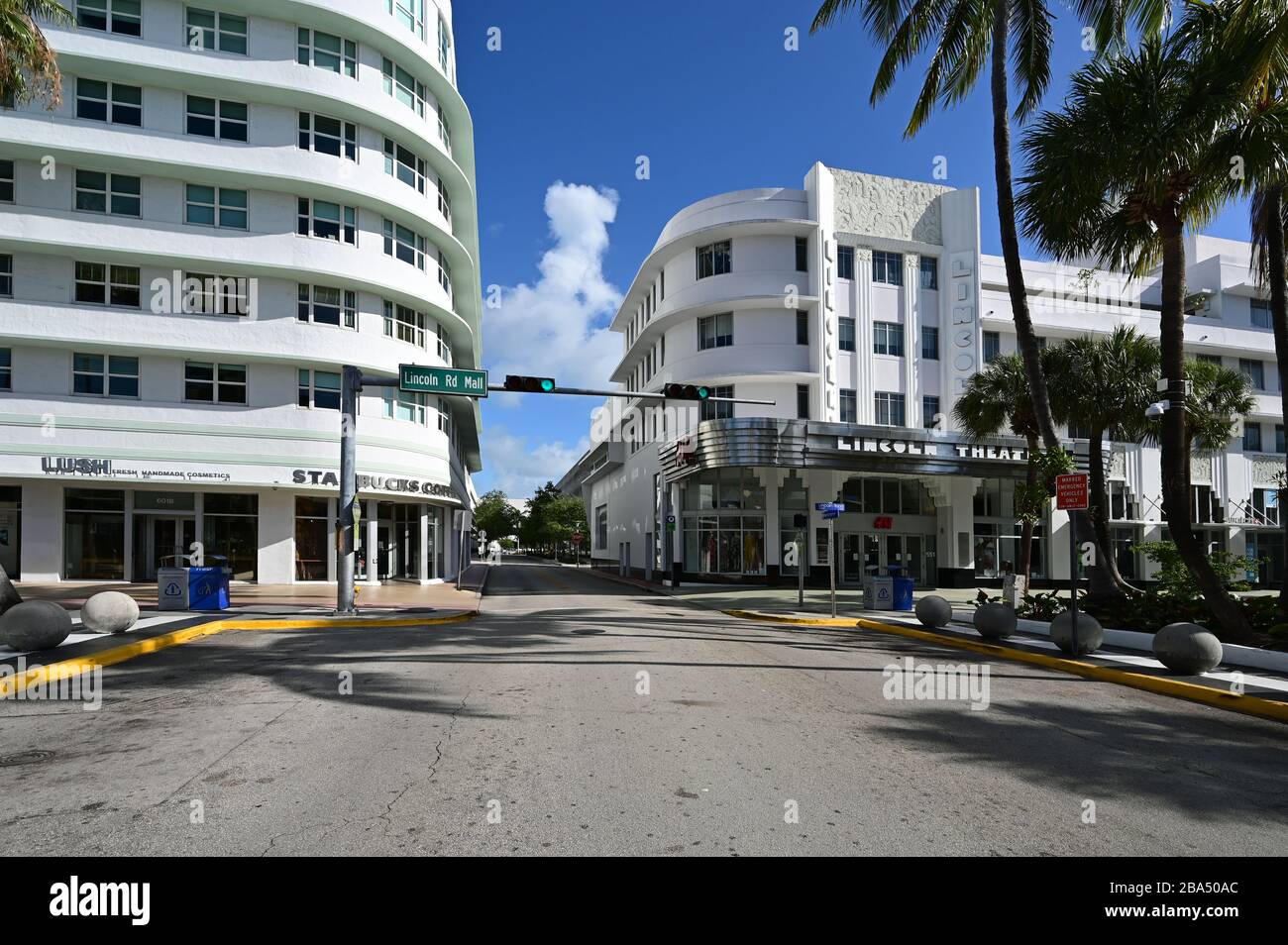 Miami Beach, Florida - March 21, 2020 - Lincoln Road Mall is empty as ...