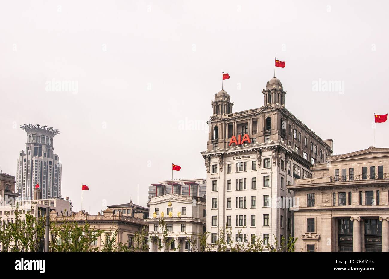 Shanghai, China - May 4, 2010: Historic building facades with red ...