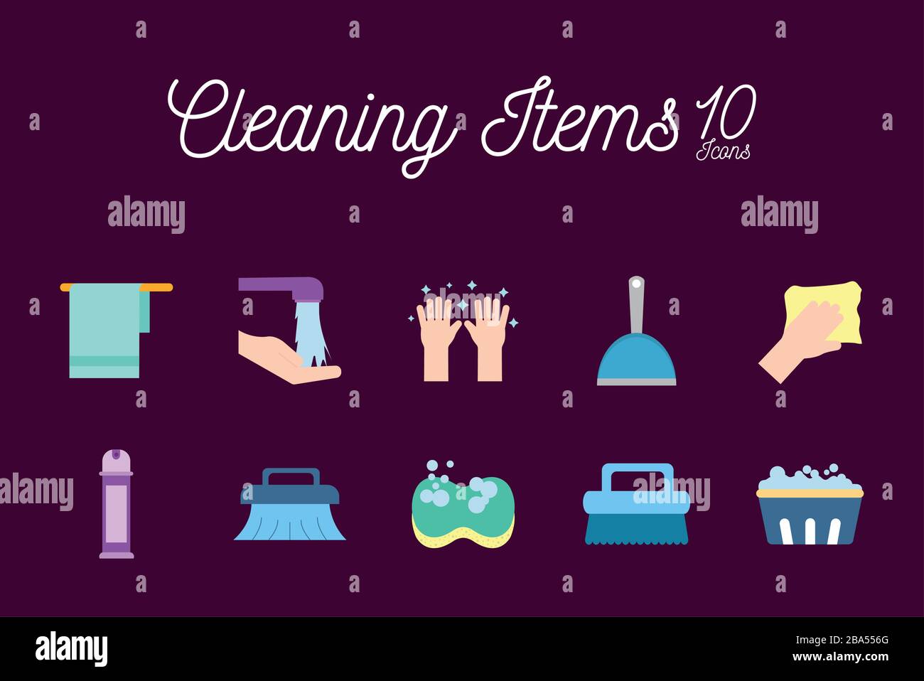 10 Cleaning service items flat style icon set vector design Stock ...