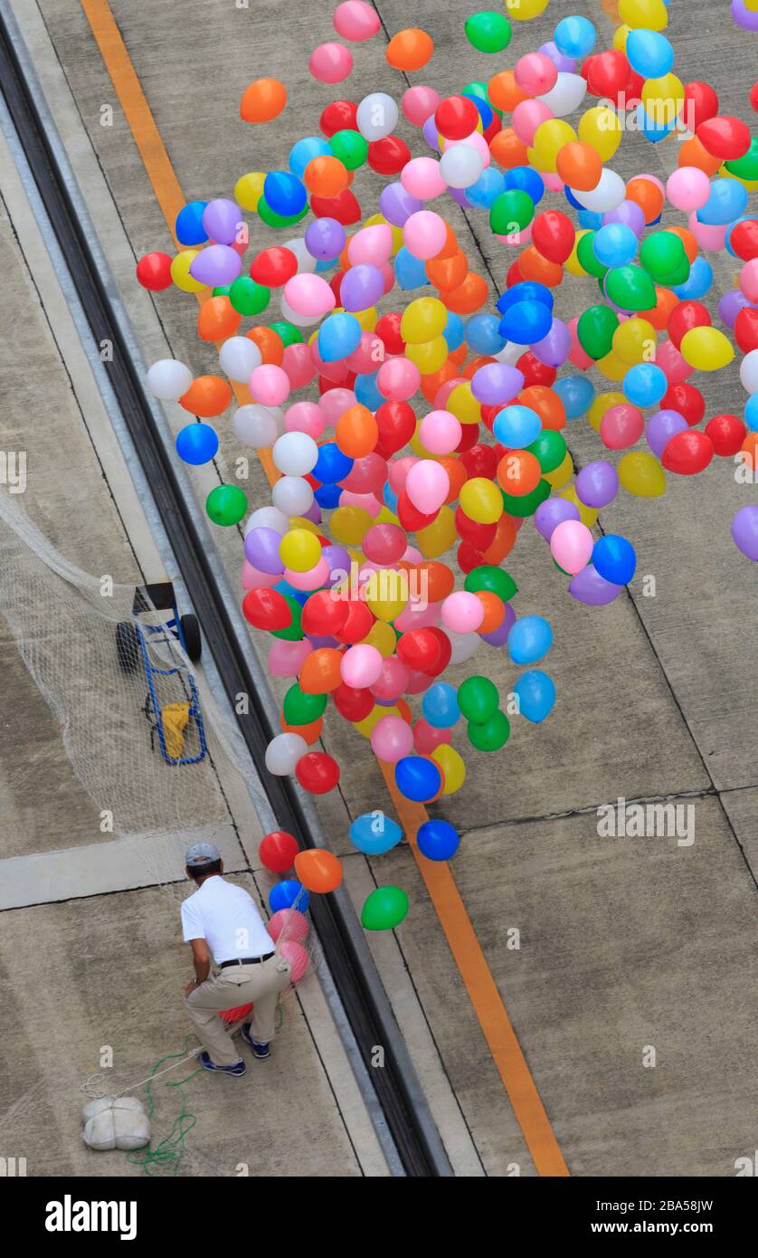 Balloon release, Kobe Port Terminal, Honshu Island, Japan, Asia Stock ...