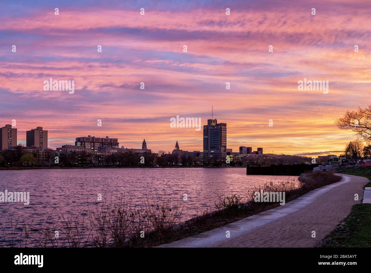 An Epic Pink Sunset in Boston City Stock Photo - Alamy