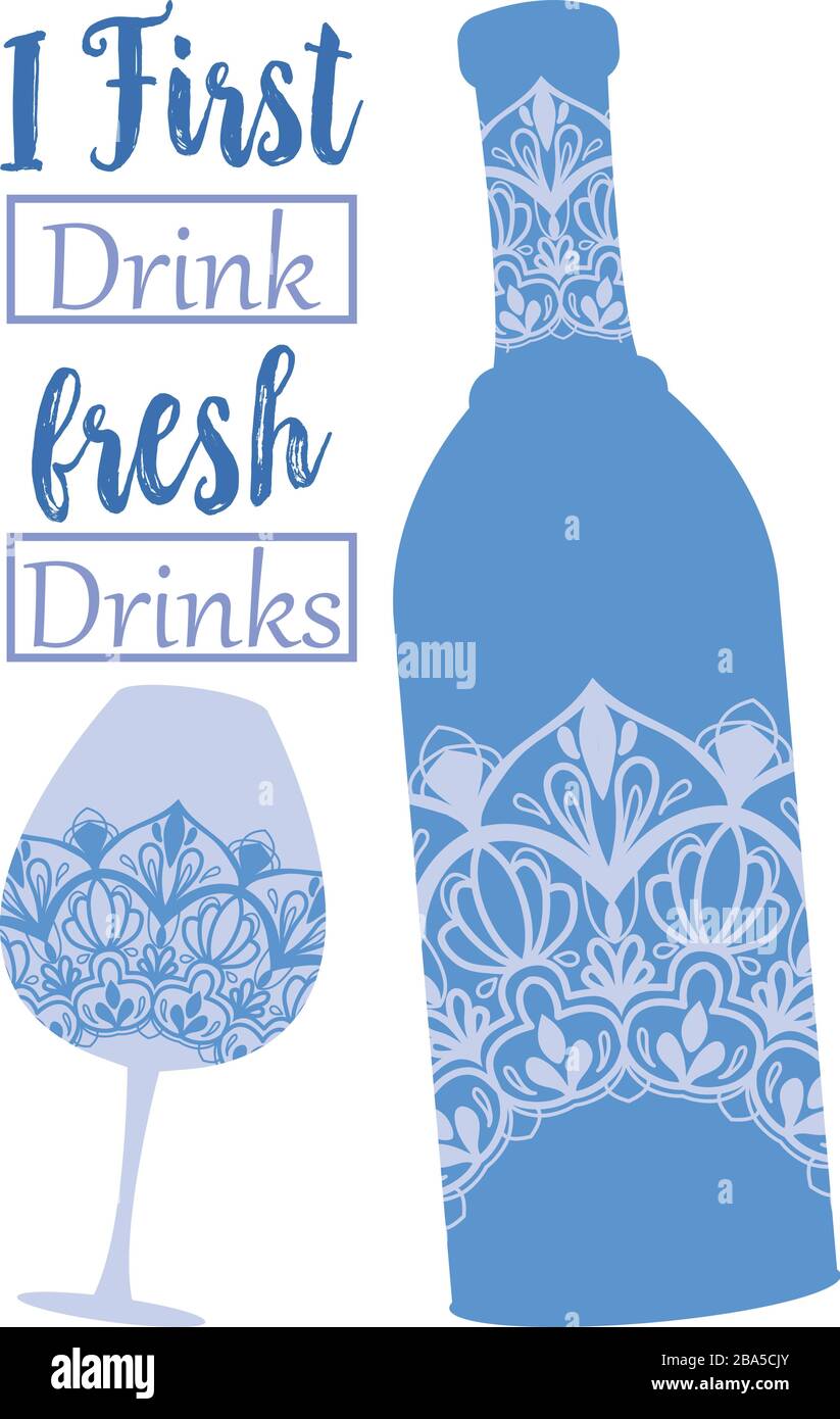 Beautiful design concept of alcohol Glass and bottle for party. Vector ...