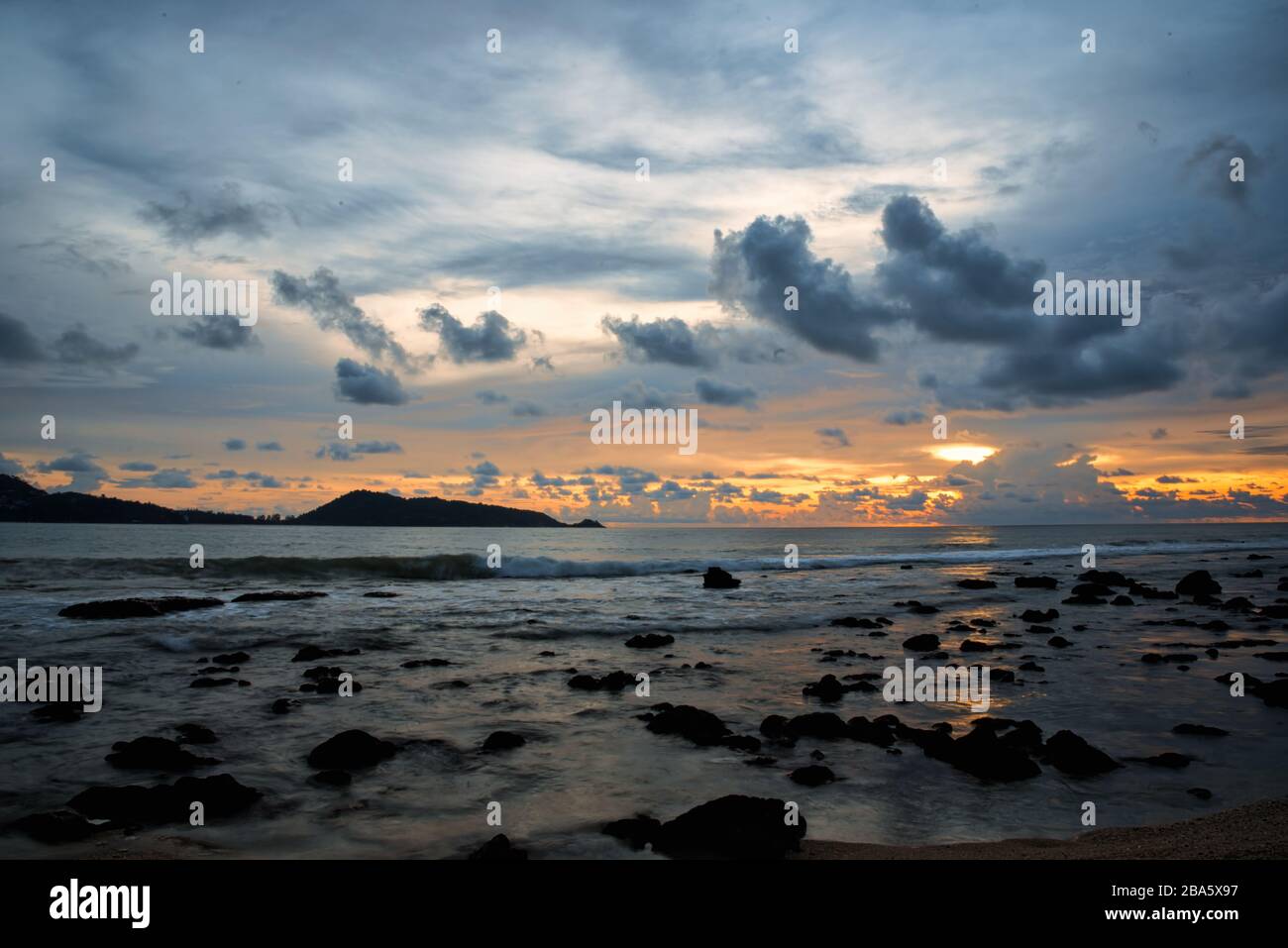 Scenic view of cloudy sky on the beach Stock Photo - Alamy
