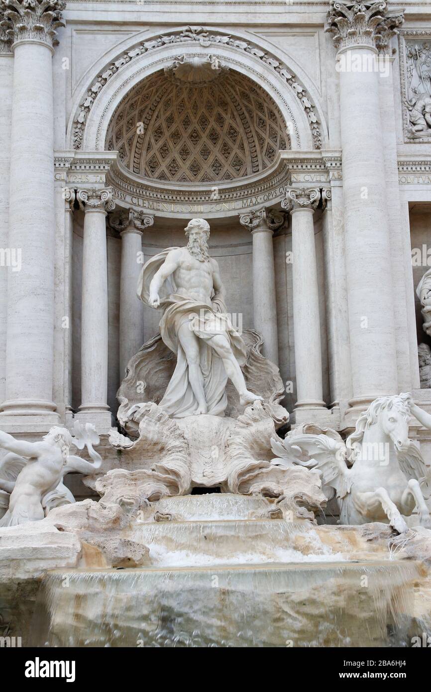 Statue of the god Neptune at Center of Trevi Fountain (Fontana di Trevi ...