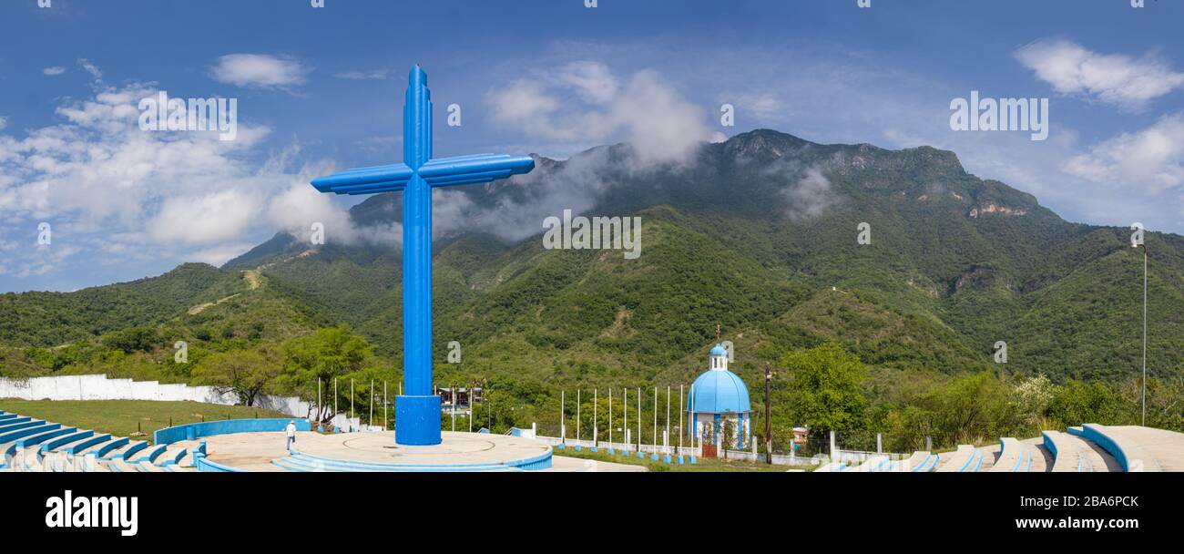The Church to the Virgin del Chorrito, against mountains of the Sierra ...