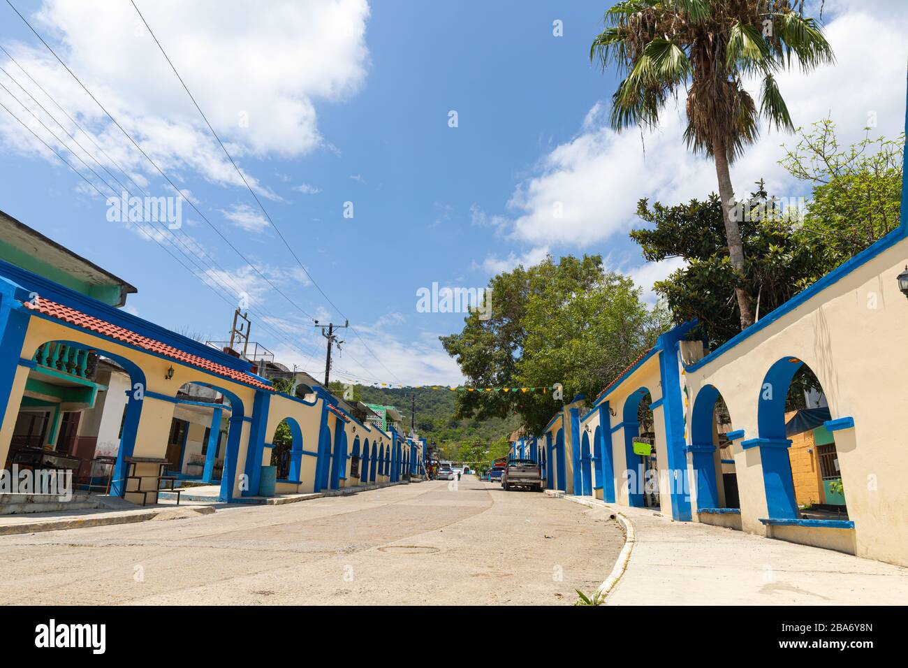 The streets of El Chorrito, town in the Sierra Madre Oriental, in the ...