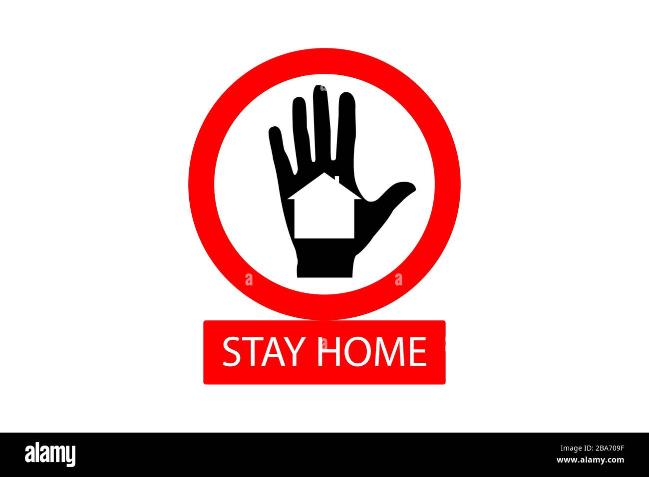 Stay home restriction red sign with hand on a white background vector ...