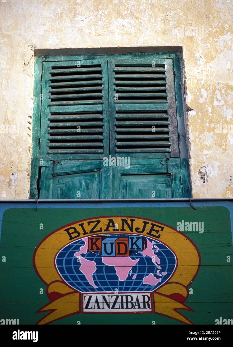 Office window shutter and sign in Stone Town Zanzibar Stock Photo - Alamy