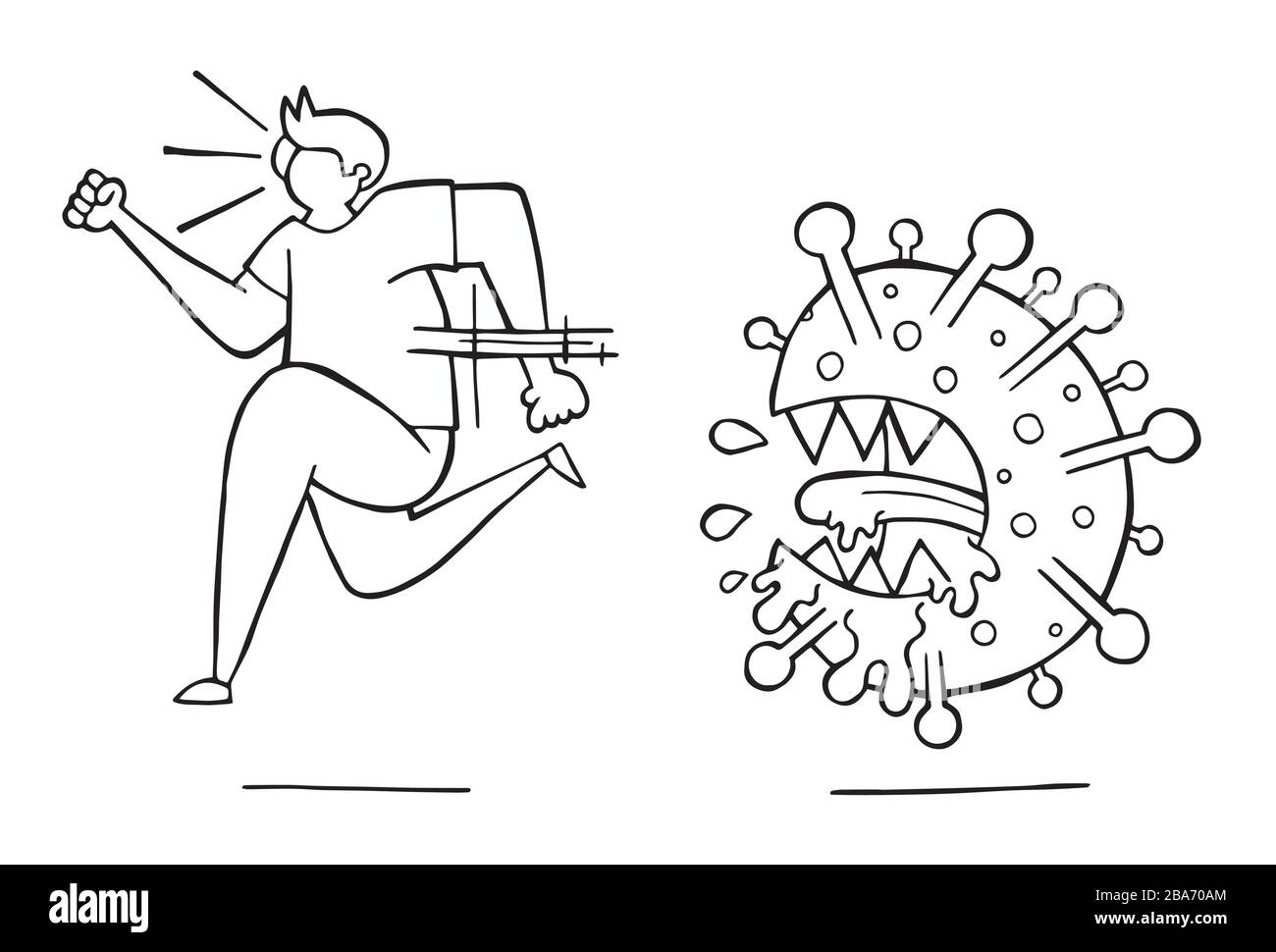 Hand drawn vector illustration of Wuhan corona virus, covid-19. Man ...