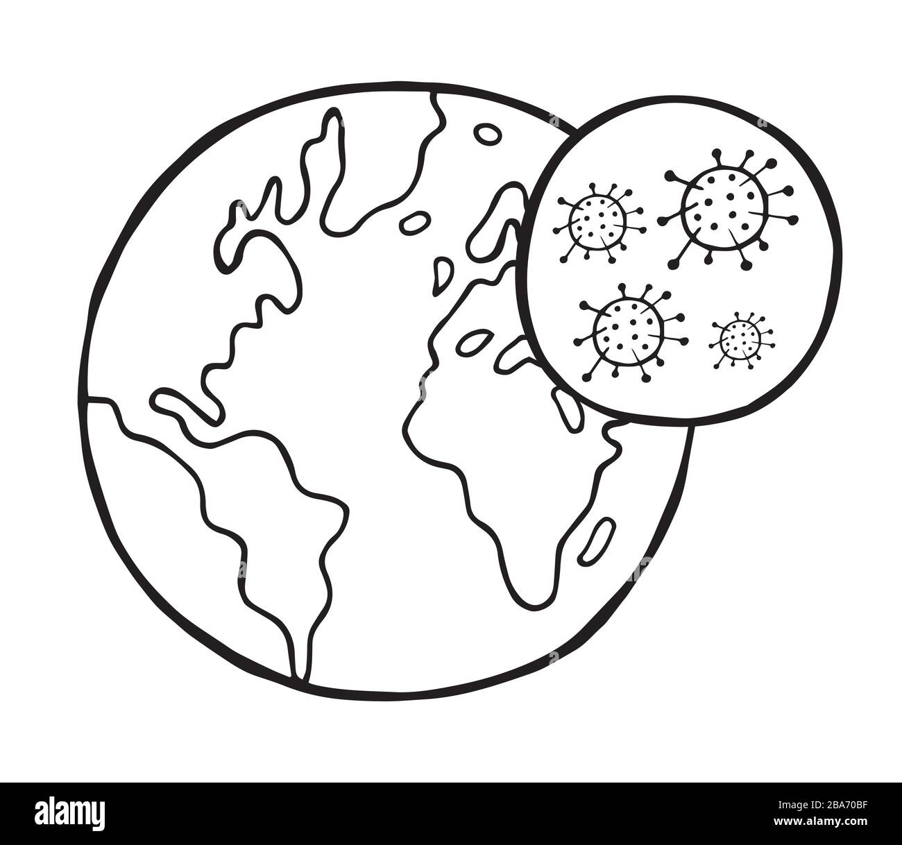Hand drawn vector illustration of Wuhan corona virus, covid-19. World ...