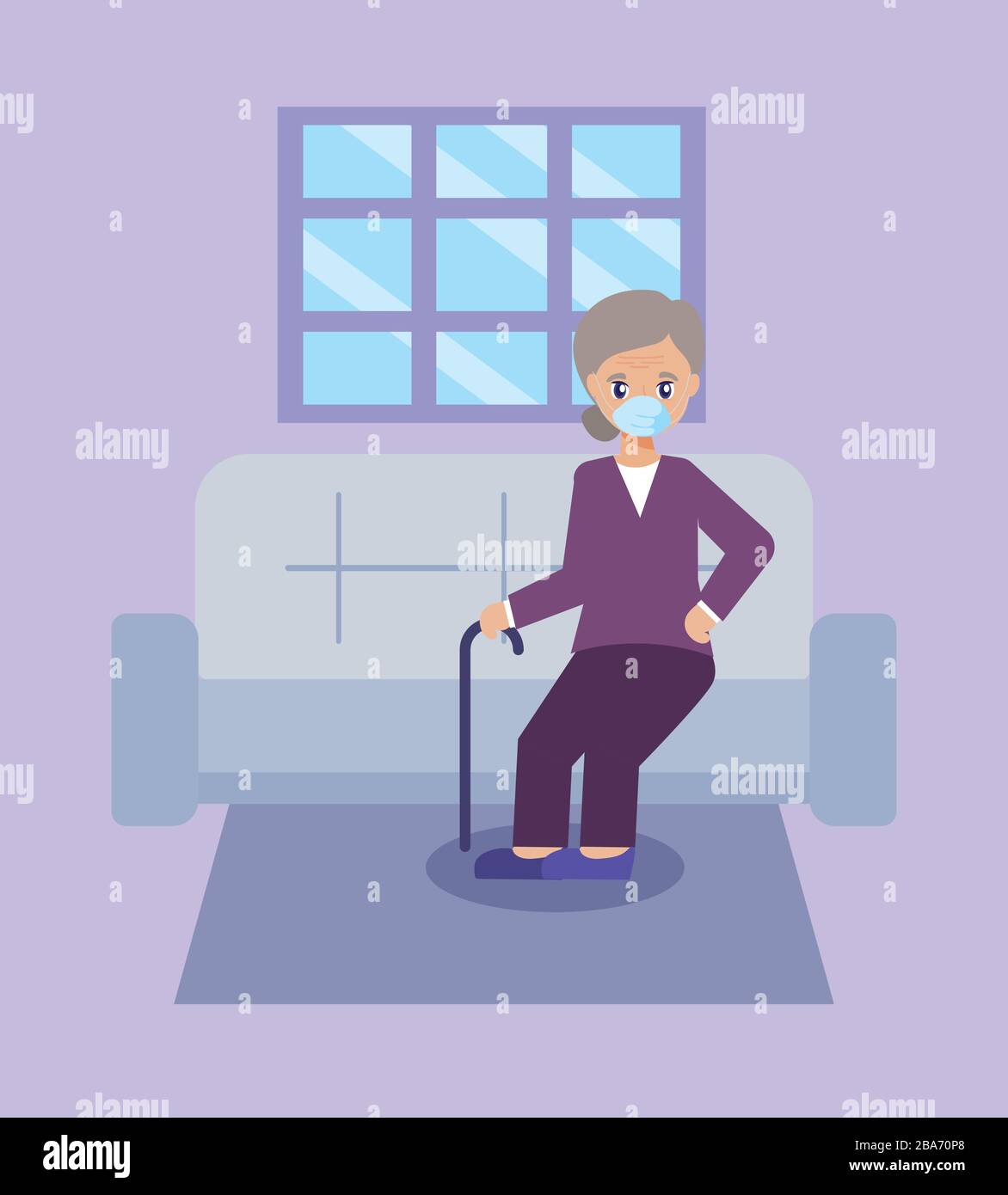 elderly care, old woman sitting on the sofa vector illustration design ...