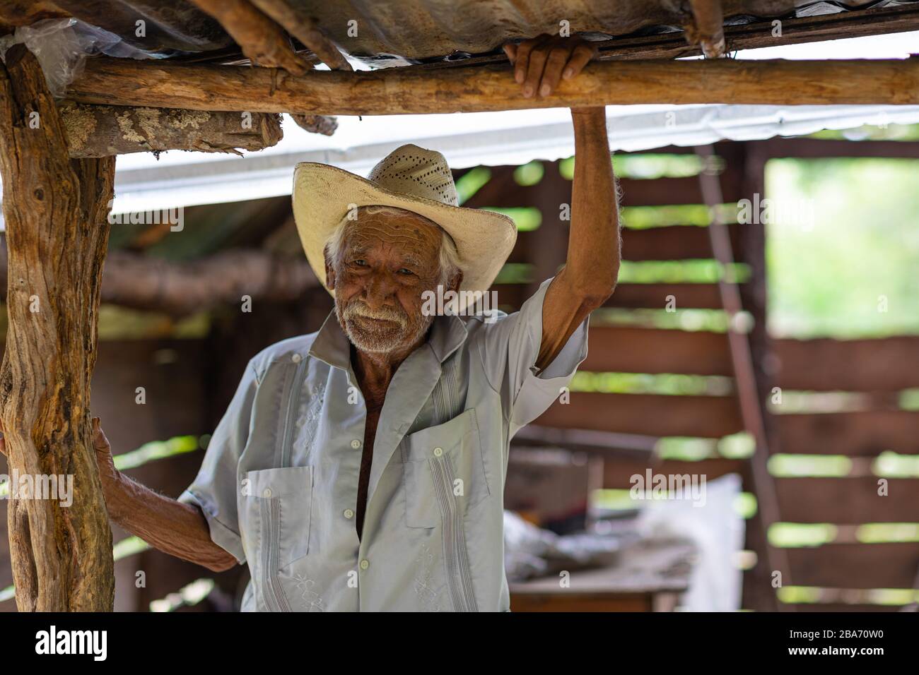 El Chorrito, Tamaulipas, Mexico, July 2, 2019: Mexican senior, welcomes ...