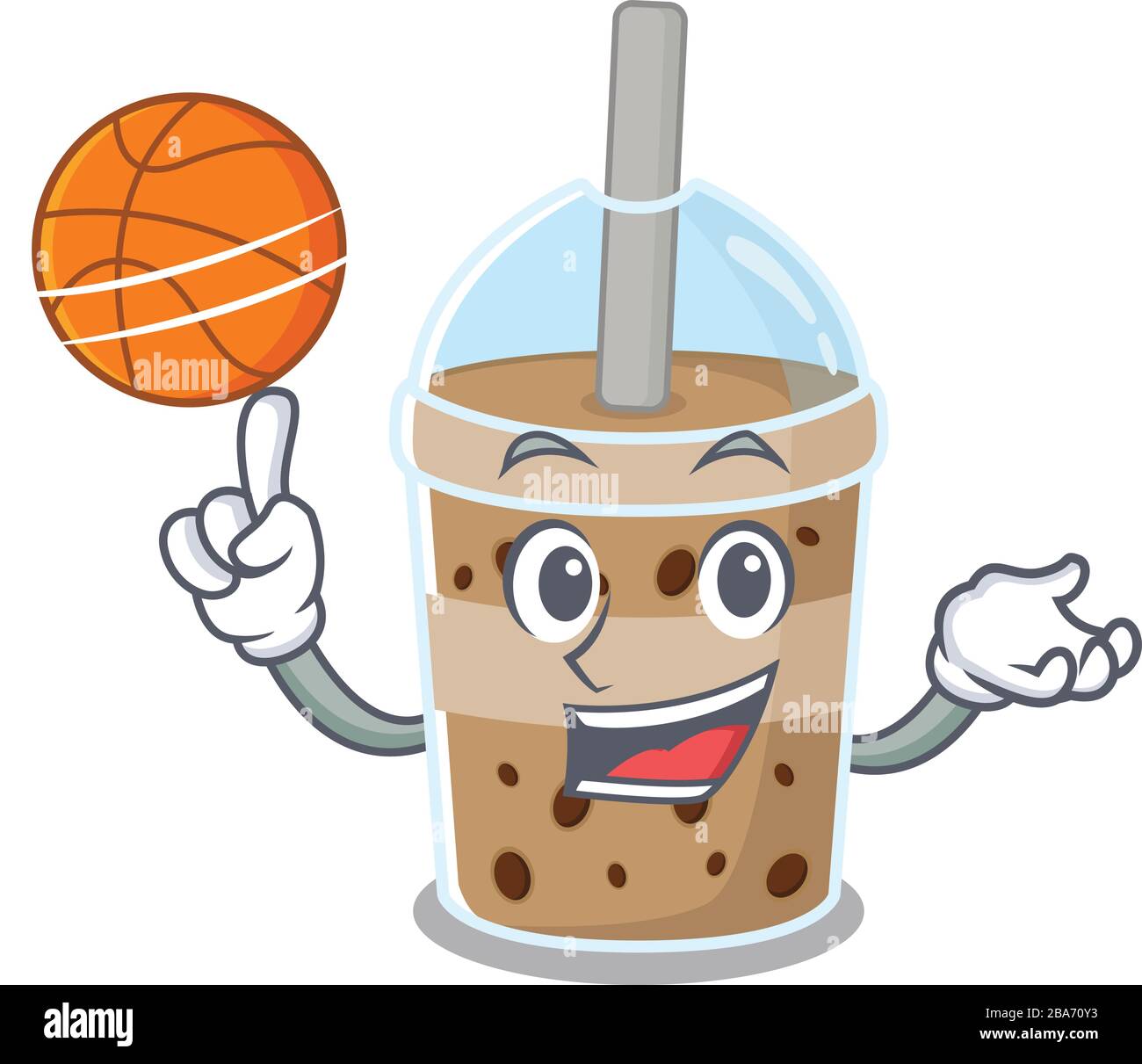 A sporty chocolate bubble tea cartoon mascot design playing basketball ...