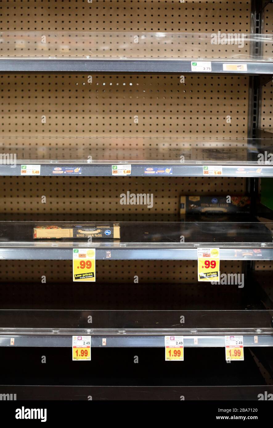 Empty shelves are seen at a supermarket in Mesa, Arizona, on March 25 ...