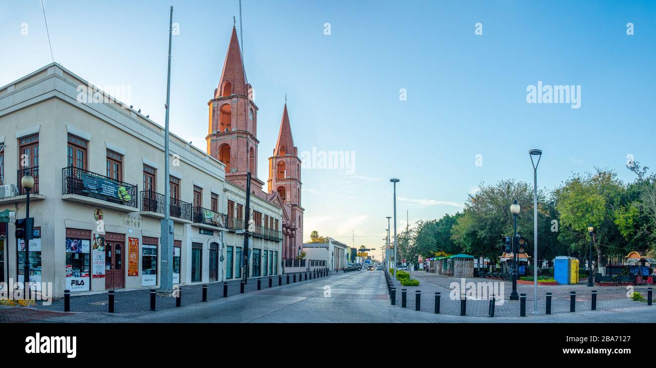 Matamoros, Tamaulipas, USA - November 20, 2019, View down Cinco street ...