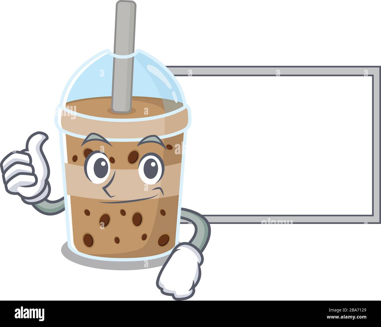 cute chocolate bubble tea cartoon character Thumbs up bring a white ...