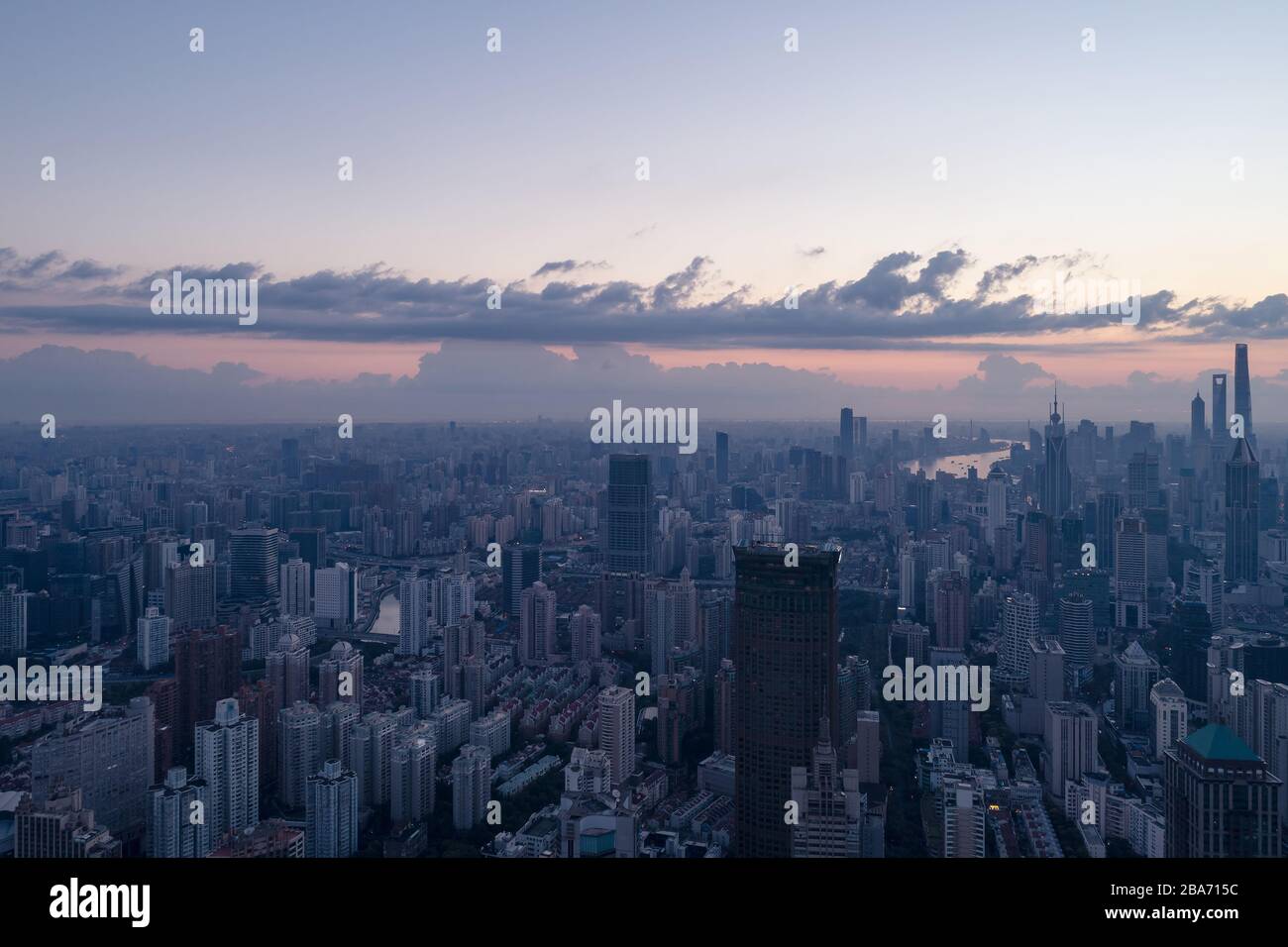 Aerial view of business area and cityscape in the dawn, West Nanjing ...