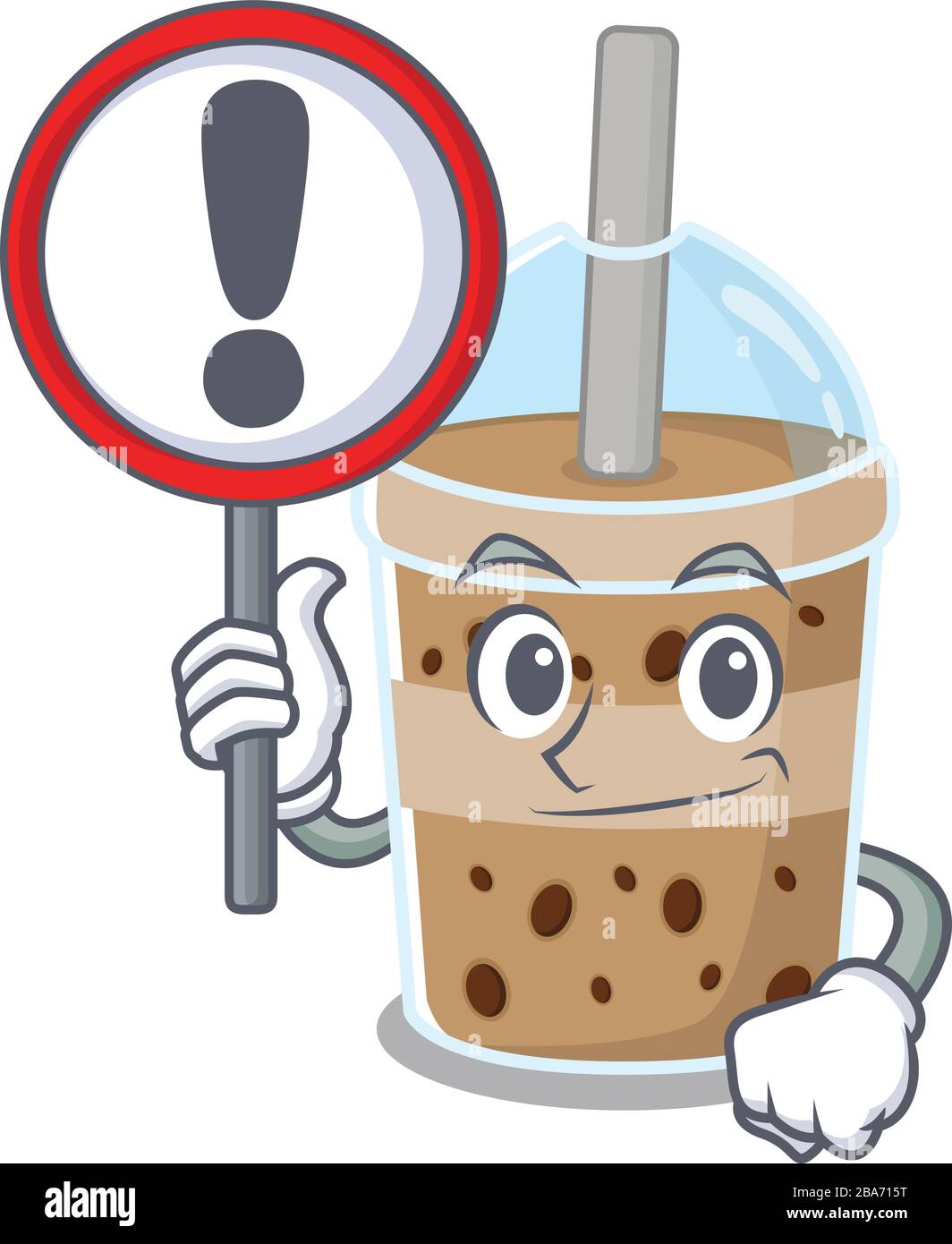 Cheerful cartoon style of chocolate bubble tea holding a sign Stock ...