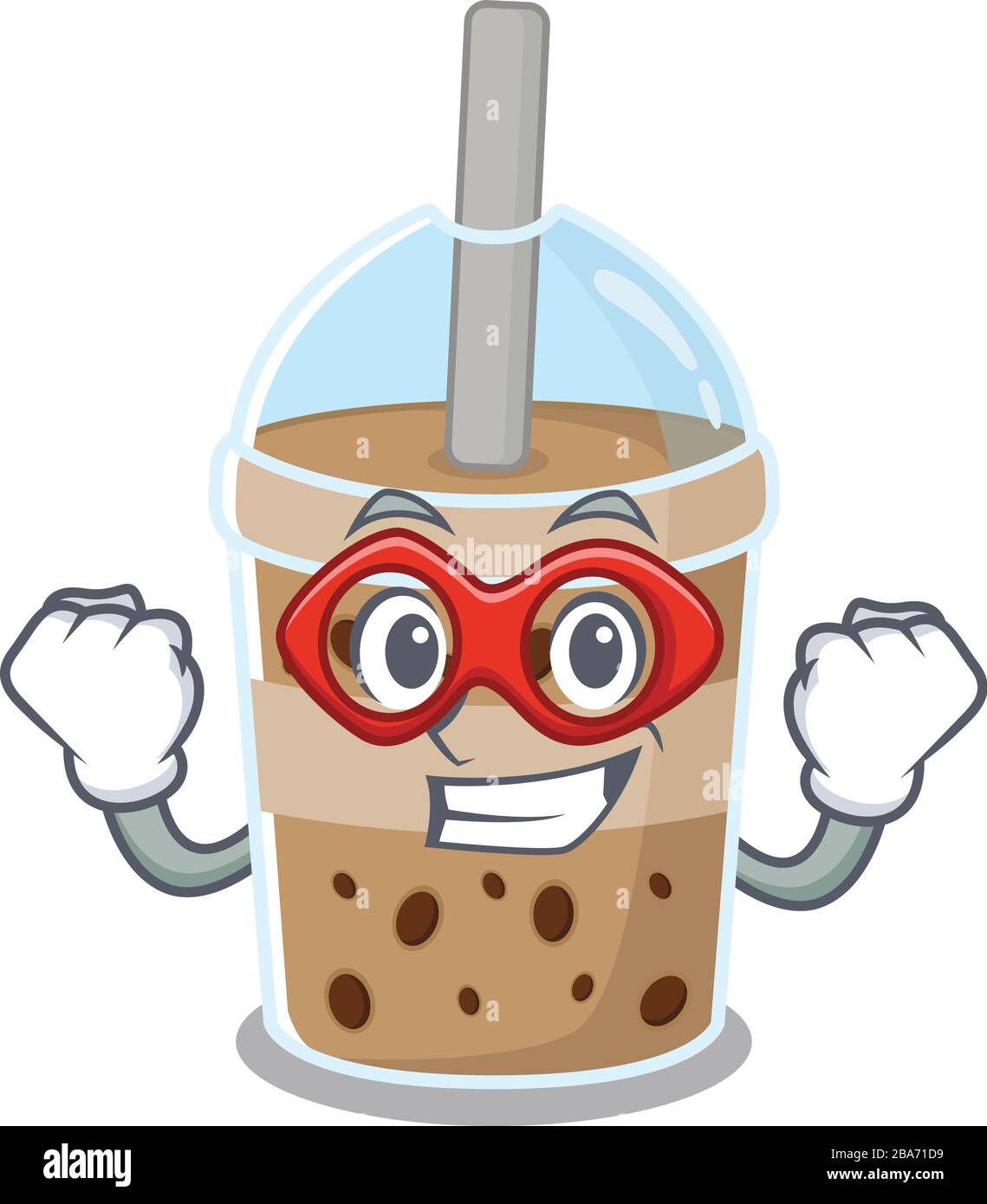 A picture of chocolate bubble tea in a Super hero cartoon character ...