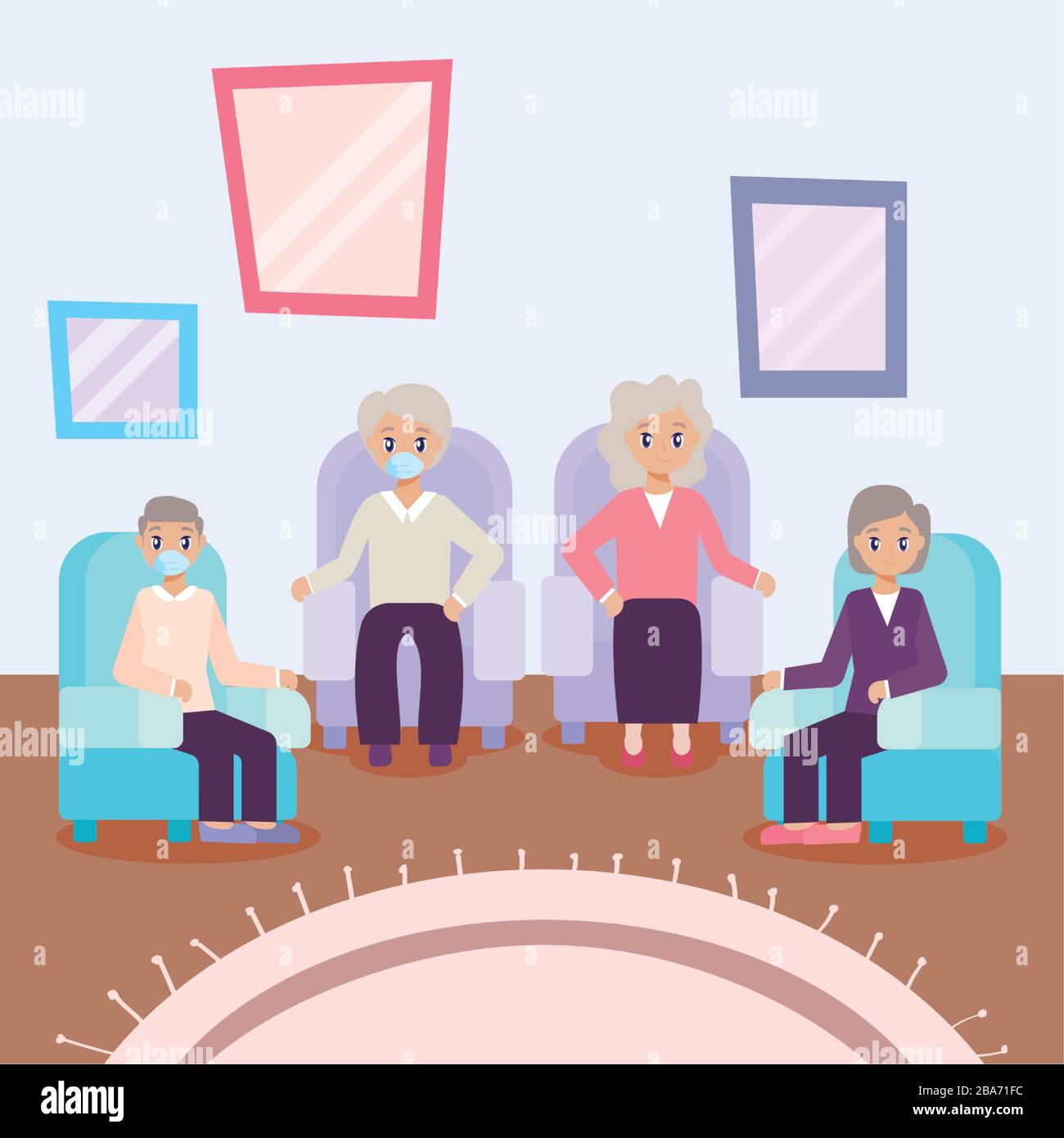 elderly care, elderly people meeting together vector illustration ...