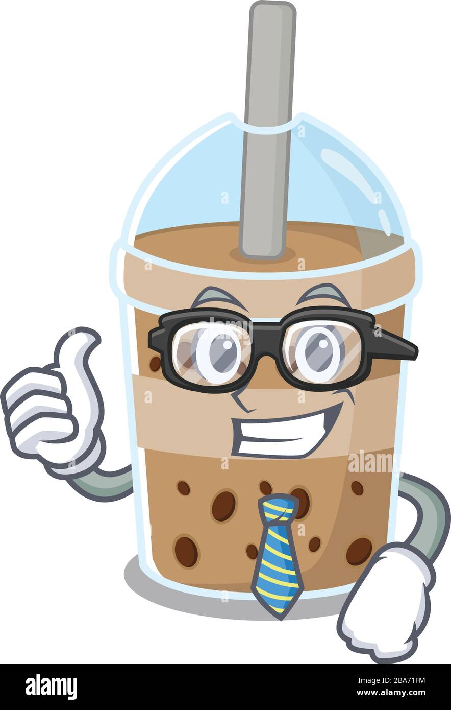 Chocolate bubble tea Businessman cartoon character with glasses and tie ...