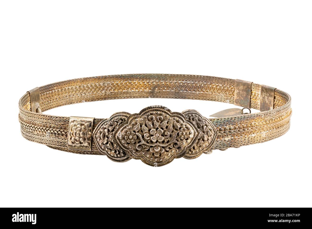 Ancient Thai style vintage handcraft Silver Belt isolate on white ...