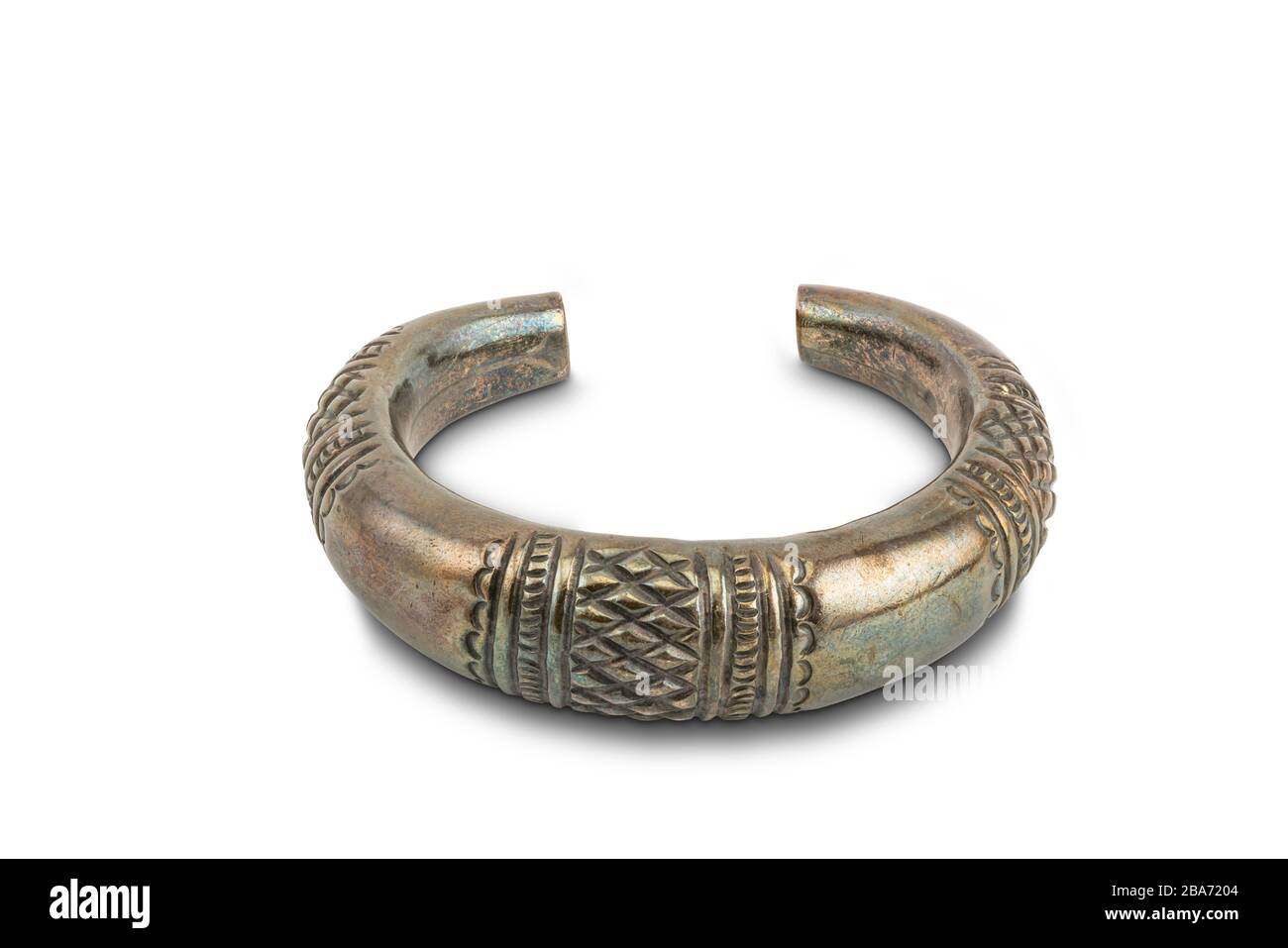 Old ancient silver bracelet handcraft isolated on white background with ...