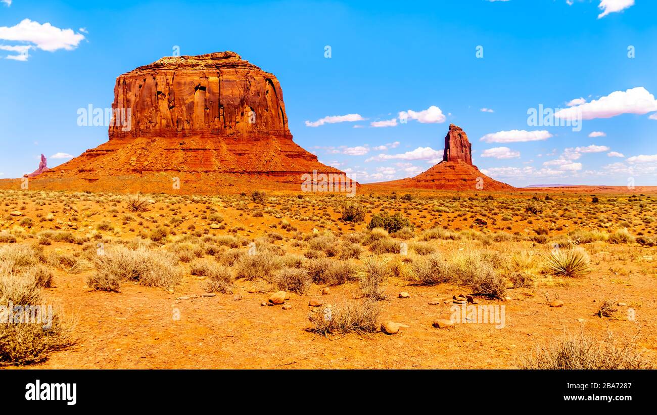The sandstone formations of Merrick Butte and East Mitten Butte in the ...