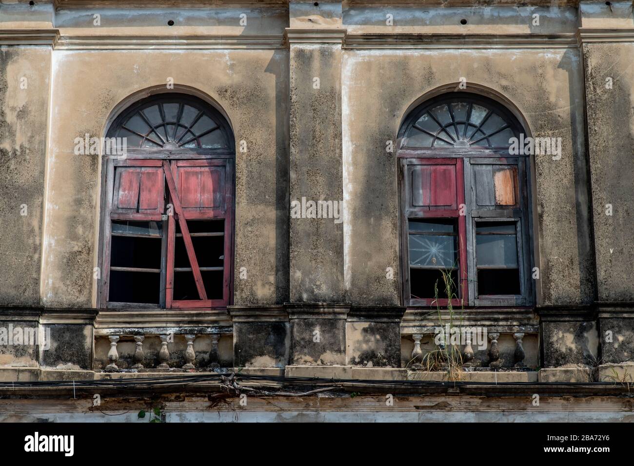 Bangkok, Thailand - Feb 2, 2020 : Old wooden windows of The old customs ...