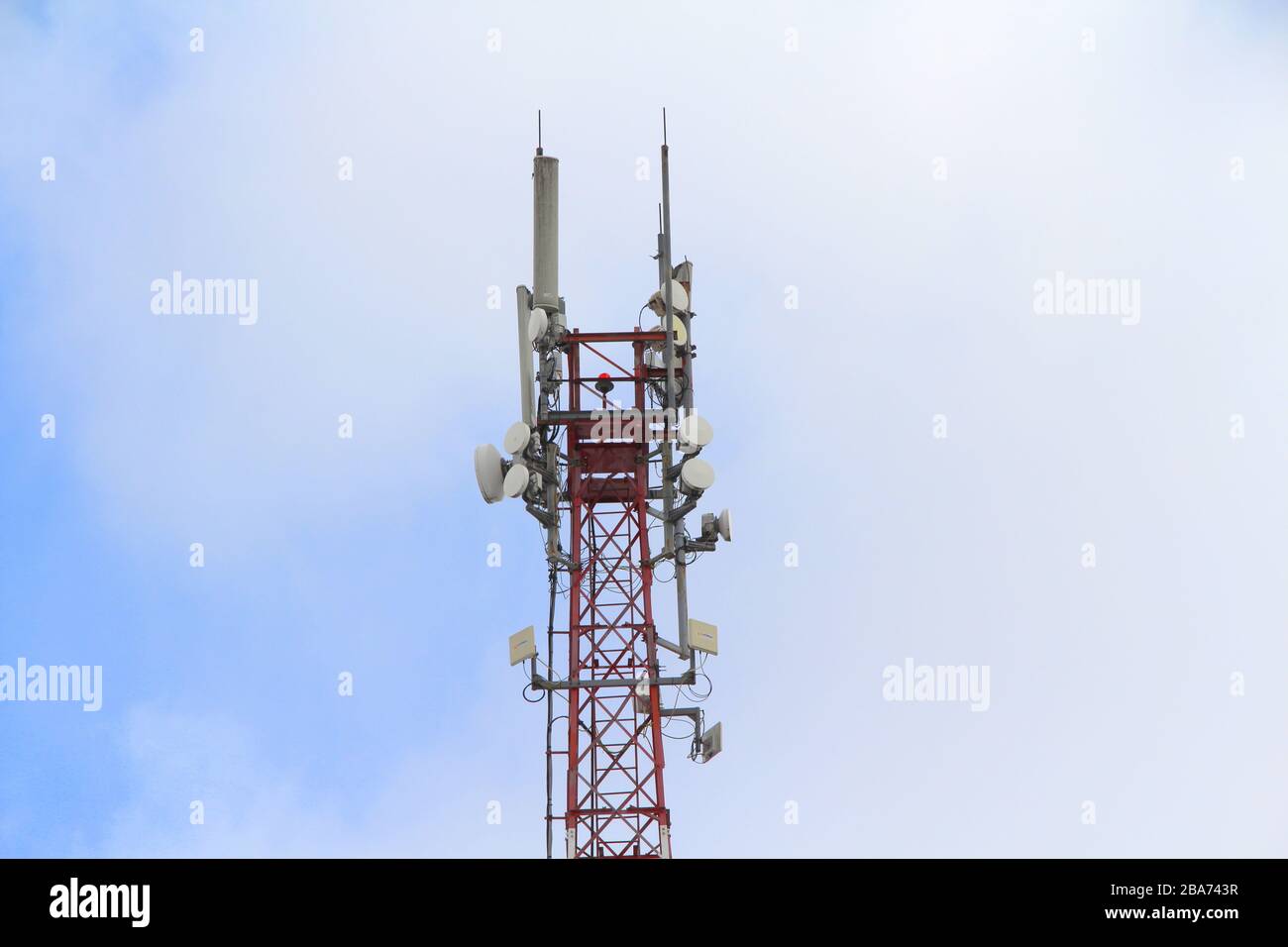 Base station mobile network antenna on a steel structure mast with a ...