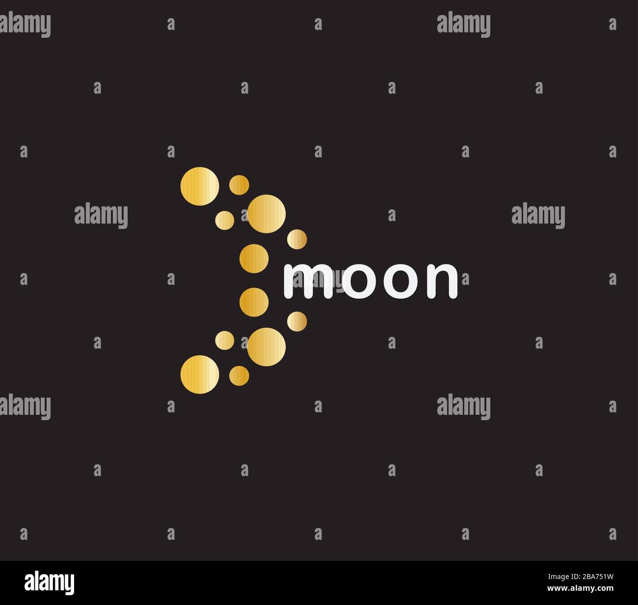 Abstract moon icon, orange circles on black background. Moon craters ...