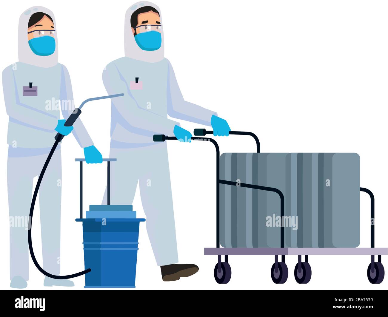 biohazard cleaning persons with sprayer characters Stock Vector Image ...