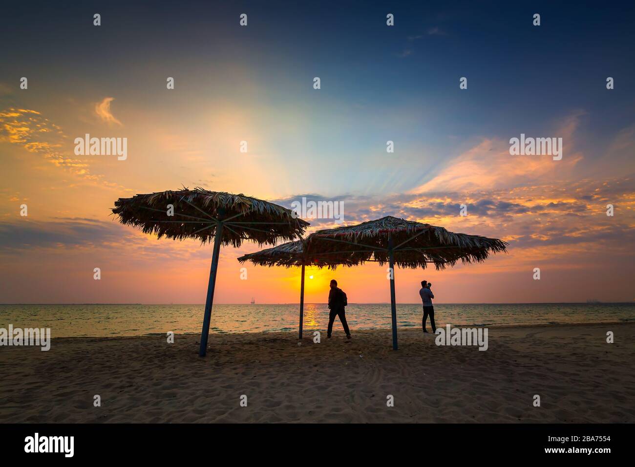 Sunrise view in Fanateer beach at Al Jubail city-Saudi Arabia Stock ...
