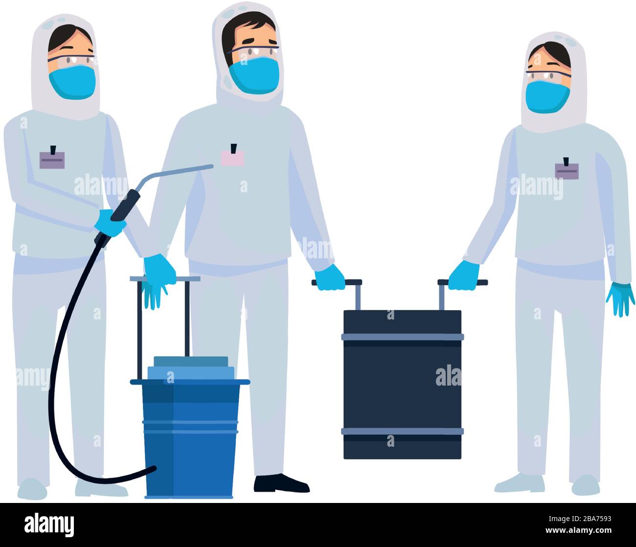 biohazard cleaning persons with sprayer characters Stock Vector Image ...