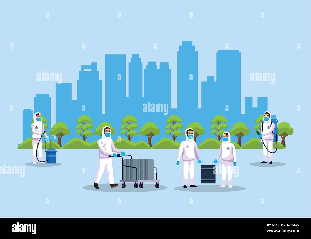 biohazard cleaning persons with sprayer characters Stock Vector Image ...