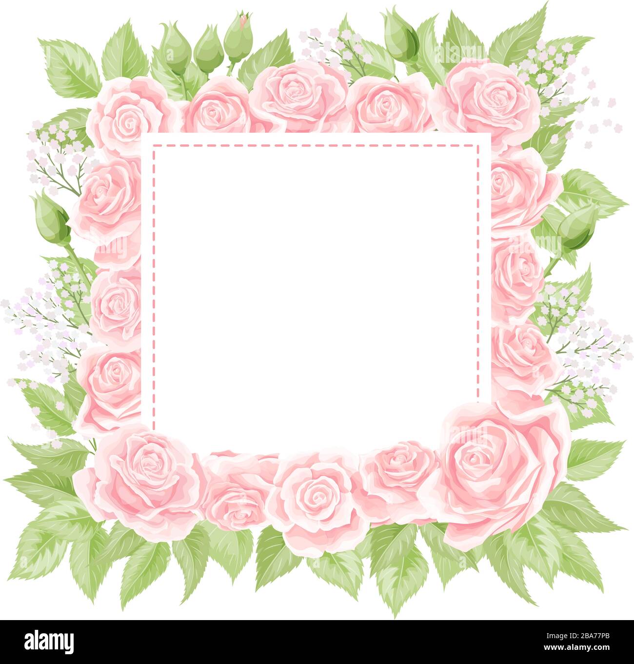 Pink cream rose square frame, hand draw vector illustration Stock ...