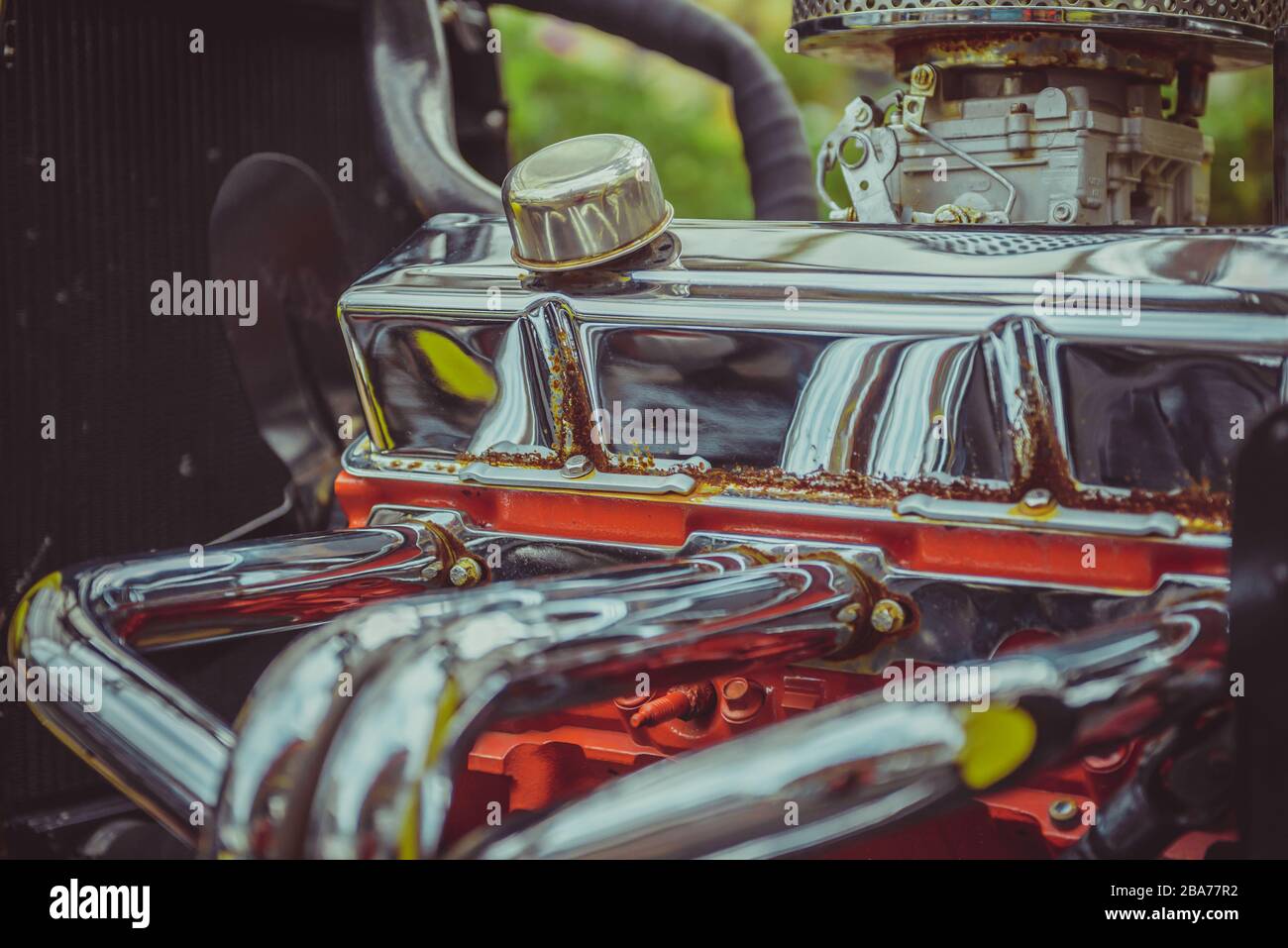 close up Engine of vintage classic retro car detailed engine parts ...