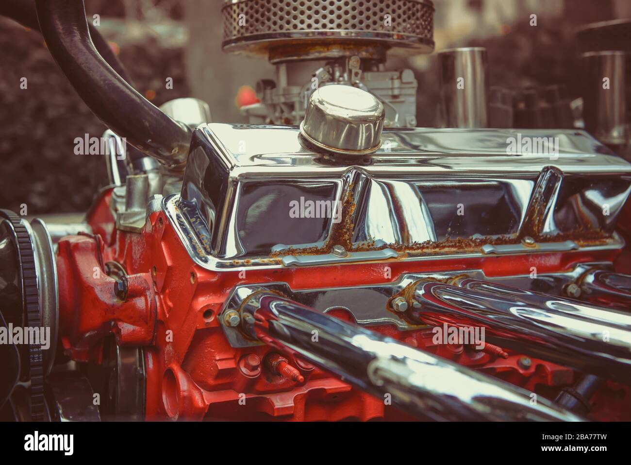 close up Engine of vintage classic retro car detailed engine parts ...