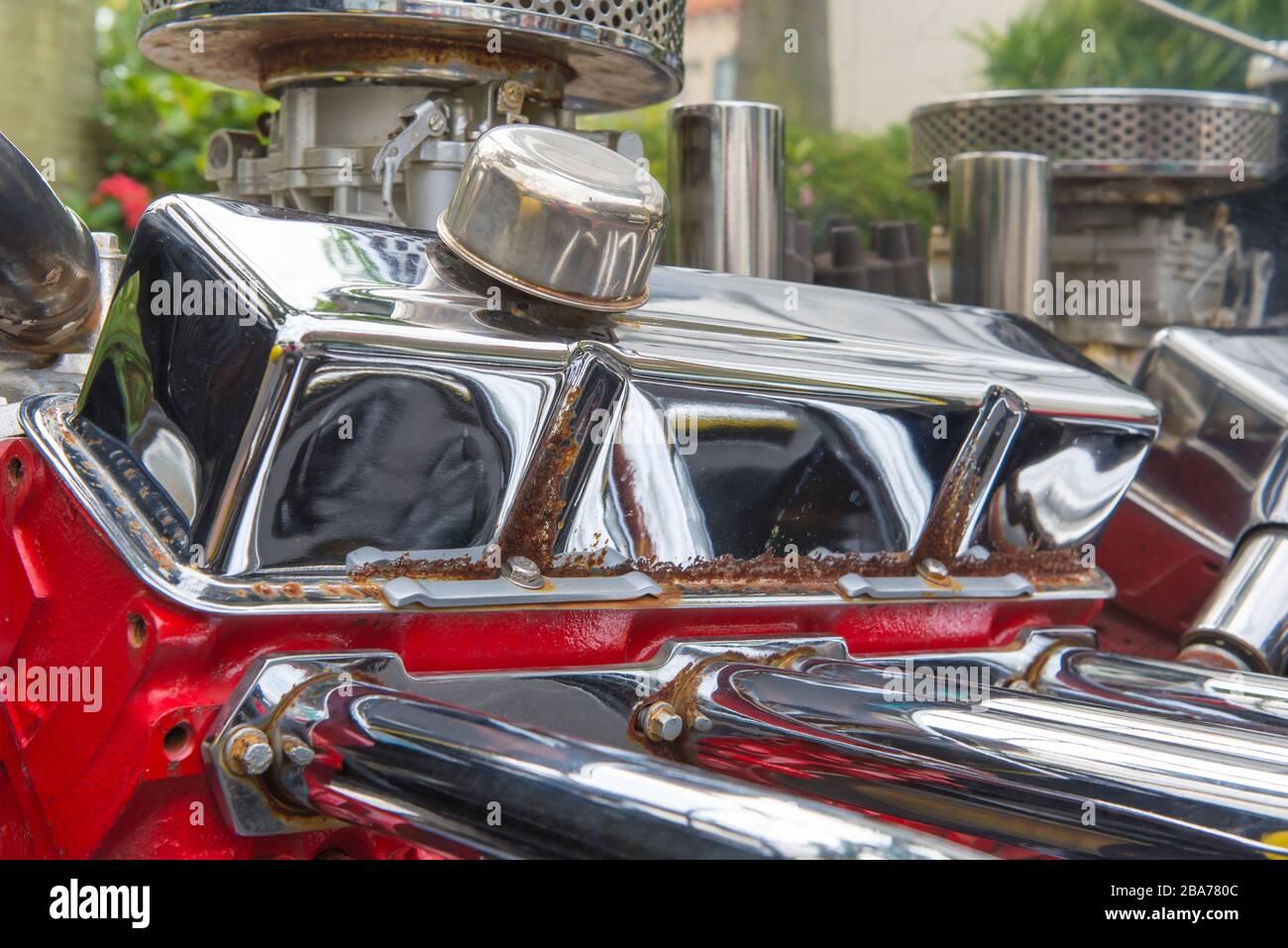 close up Engine of vintage classic retro car detailed engine parts ...