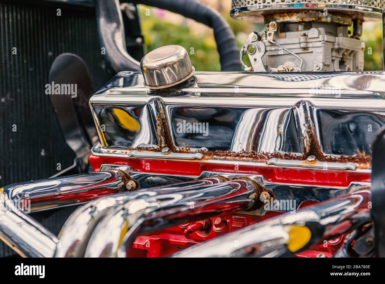 close up Engine of vintage classic retro car detailed engine parts ...