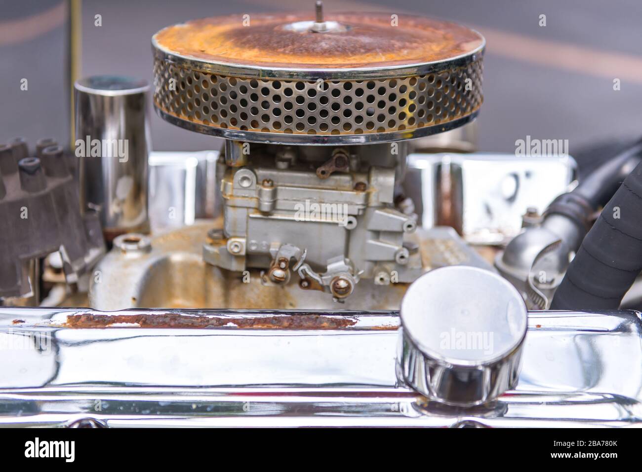 close up Engine of vintage classic retro car detailed engine parts ...
