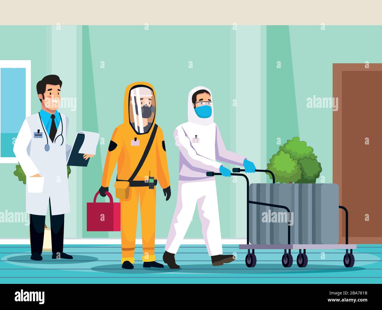 biohazard cleaning persons with doctor characters Stock Vector Image ...
