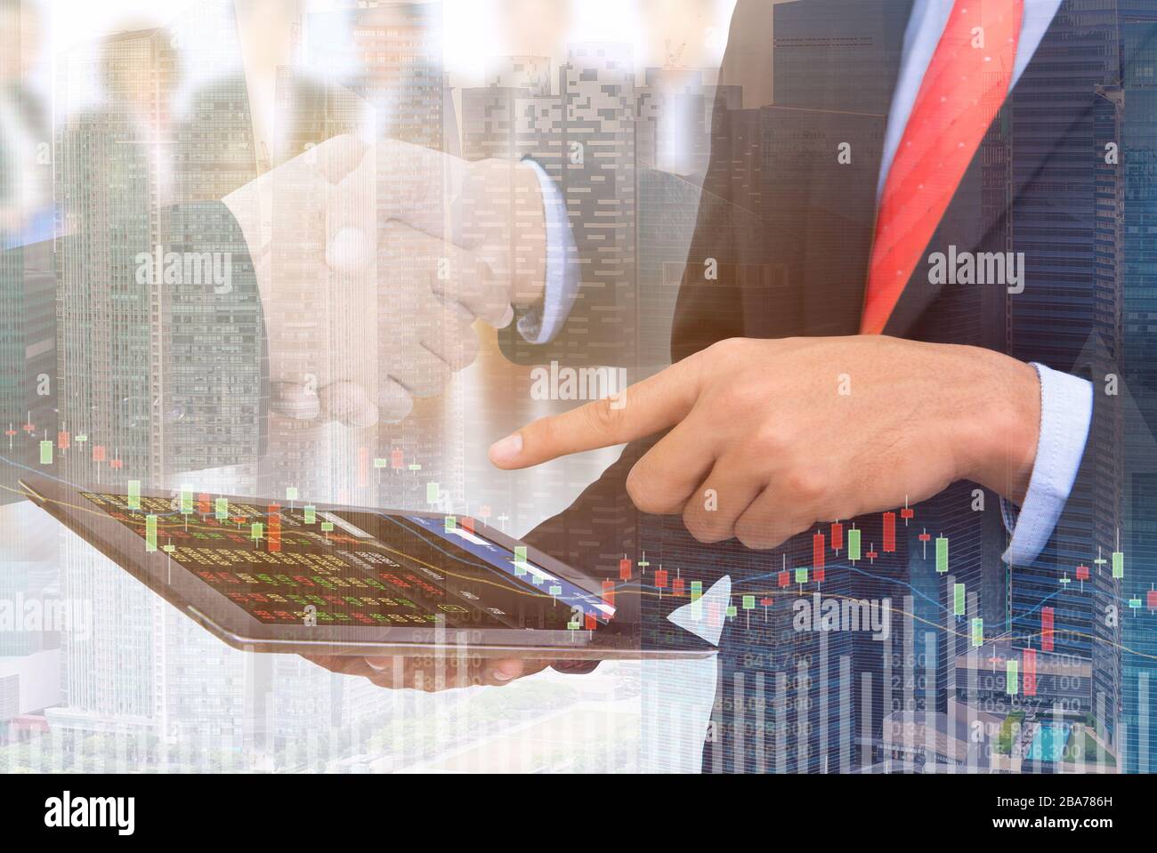 business man Trading concept using the tablet with financial graph on ...