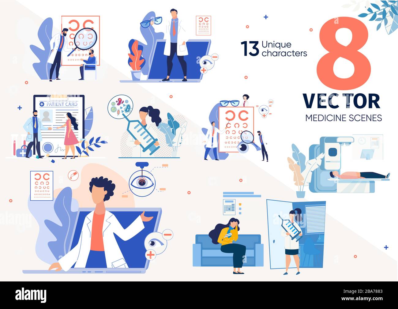 Patients Visiting Doctor Flat Vector Scenes Set Stock Vector Image ...