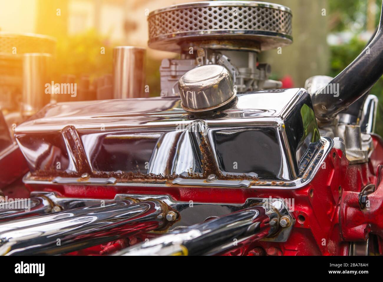 close up Engine of vintage classic retro car detailed engine parts ...